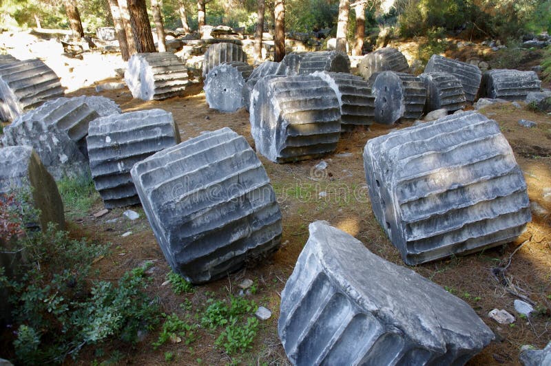 Fallen Stone Segments from Columns at the Temple of Athena. Stock Photo ...