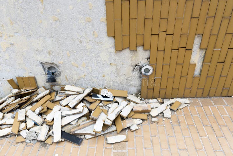 Fallen tiles stock image. Image of wall, facade, reparation - 56237277