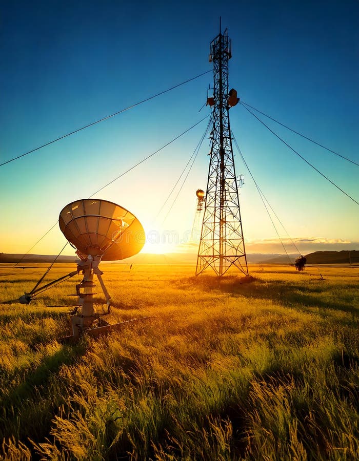 Fallen Communications Tower Stock Illustration - Illustration of field ...