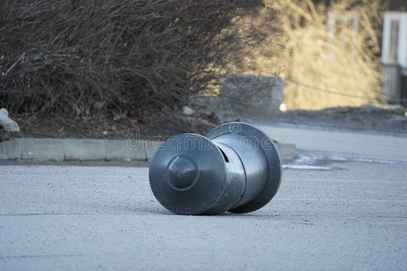 Fallen Trash Can on the Outside Stock Photo - Image of outdoor, design ...