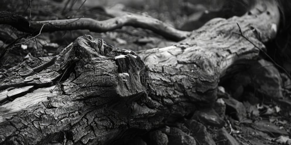 Fallen Tree in Black and White Stock Image - Image of growth, outdoors ...