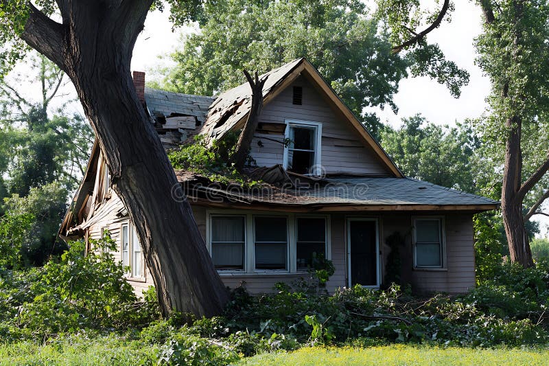 Fallen Tree Damage House stock illustration. Illustration of grass ...
