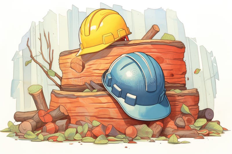 Fallen Tree Felling Helmet Amidst Freshly Cut Logs Stock Photo - Image ...