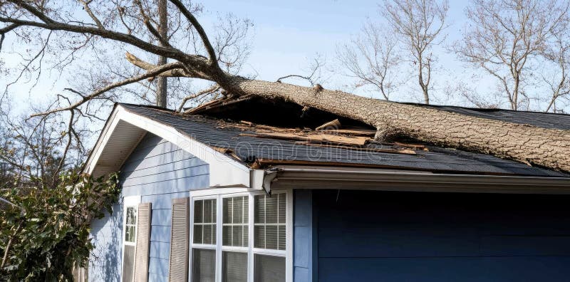 Fallen Tree on Home - Gale Aftermath, Intense Weather, Tempest Damage ...