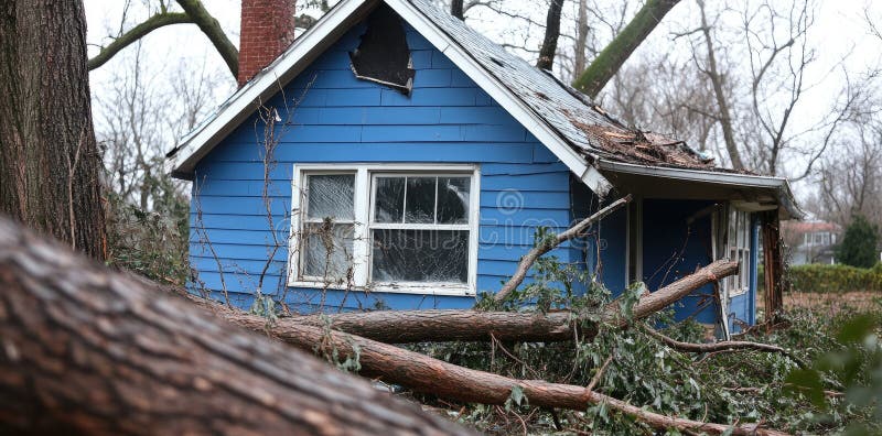 Fallen Tree on Home - Gale Aftermath, Intense Weather, Tempest Damage ...