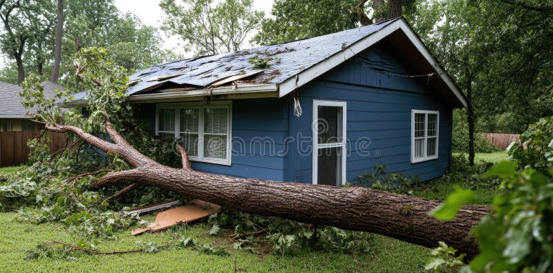 Fallen Tree on Home - Gale Aftermath, Intense Weather, Tempest Damage ...