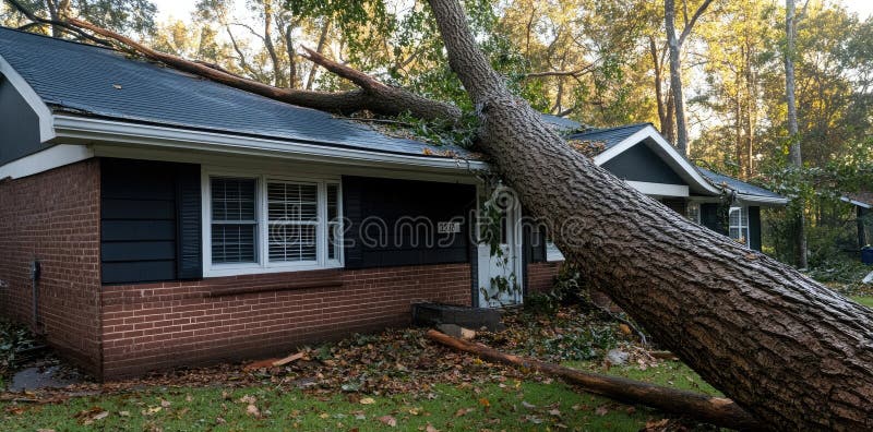 Fallen Tree on Home - Gale Aftermath, Intense Weather, Tempest Damage ...