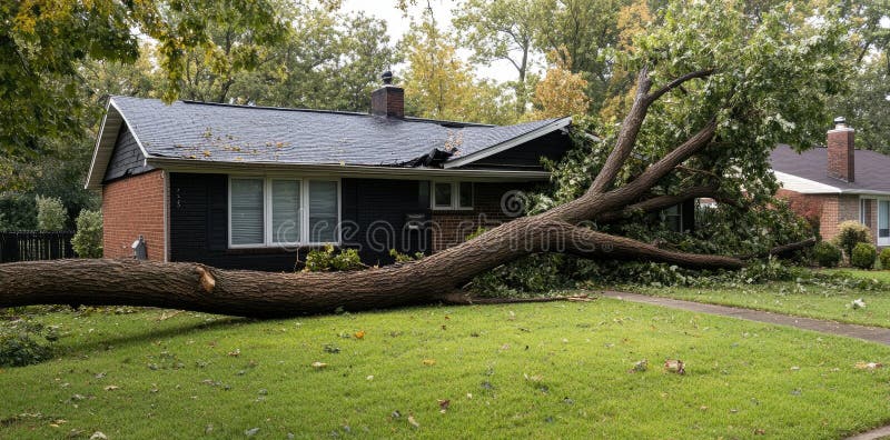 Fallen Tree on Home - Gale Aftermath, Intense Weather, Tempest Damage ...