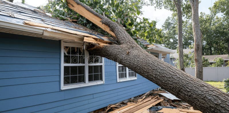 Fallen Tree on Home - Gale Aftermath, Intense Weather, Tempest Damage ...