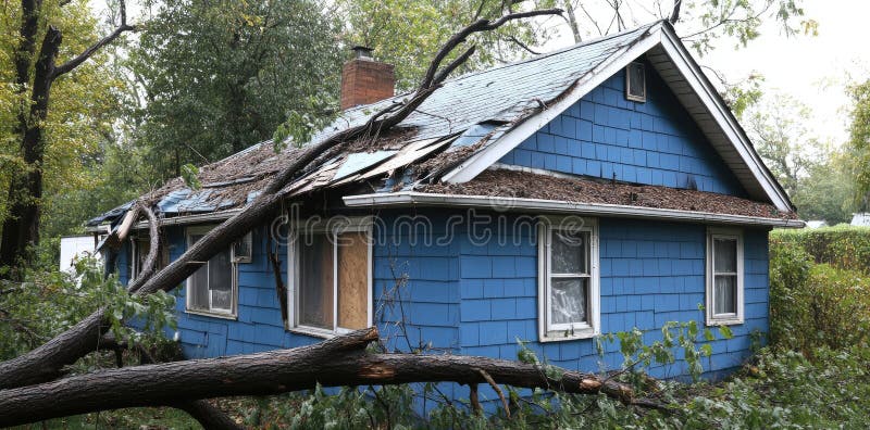 Fallen Tree on Home - Gale Aftermath, Intense Weather, Tempest Damage ...