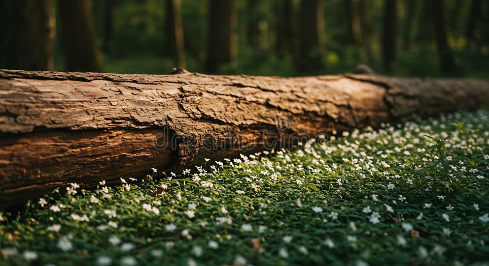 Fallen Tree Log with Textured Bark Rests in a Forest Clearing. the ...