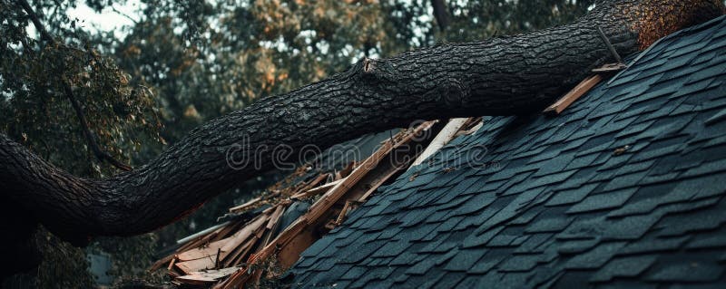 Fallen Tree on Roof Causing Damage after Storm, Destruction Concept ...