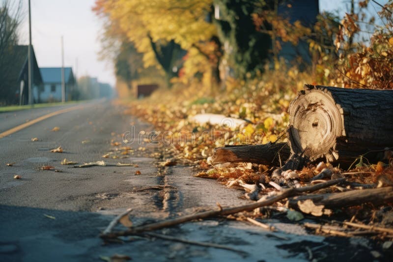 Fallen Tree on the Side of the Road Stock Illustration - Illustration ...