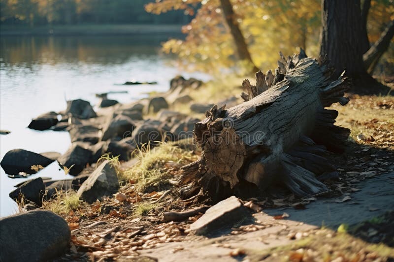 A Fallen Tree is Sitting Next To the Water Stock Illustration ...
