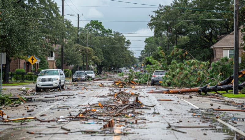 Fallen Trees and Debris are Blocking a Road after a Hurricane Stock ...