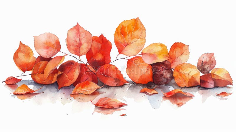 Fallen Yellow Rose Leaves, Watercolor Image, White Background Stock ...