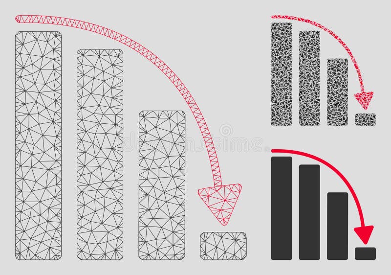Falling Acceleration Bar Chart Vector Mesh Carcass Model and Triangle Mosaic Icon Stock Vector ...