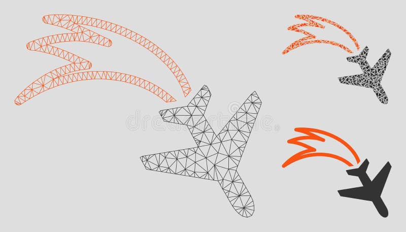 Falling Airplane Vector Mesh Wire Frame Model and Triangle Mosaic Icon ...