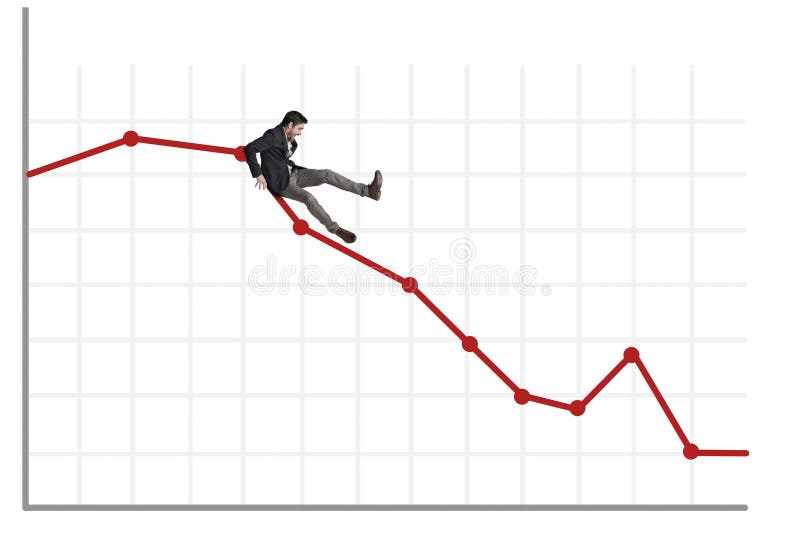Falling All the Way Down into Debt. a Businessman Falling Off a Graph ...