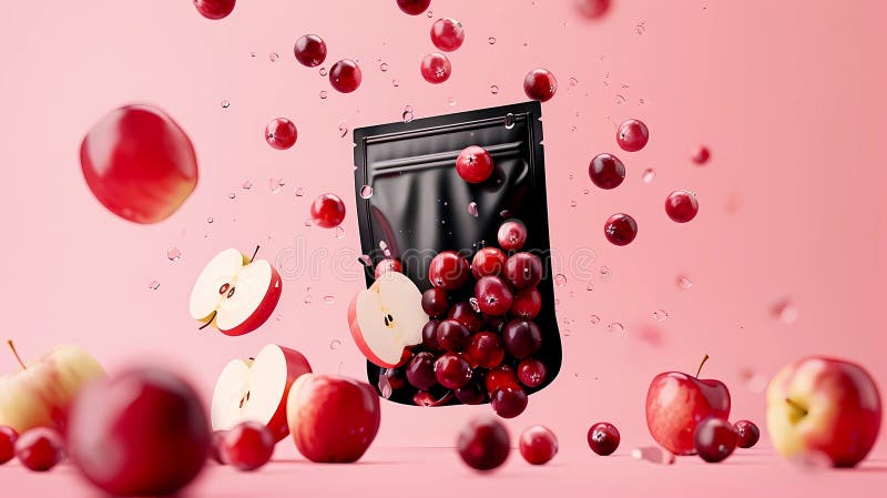 Falling Apple and Cranberry in a Plastic Bag, Generative AI ...