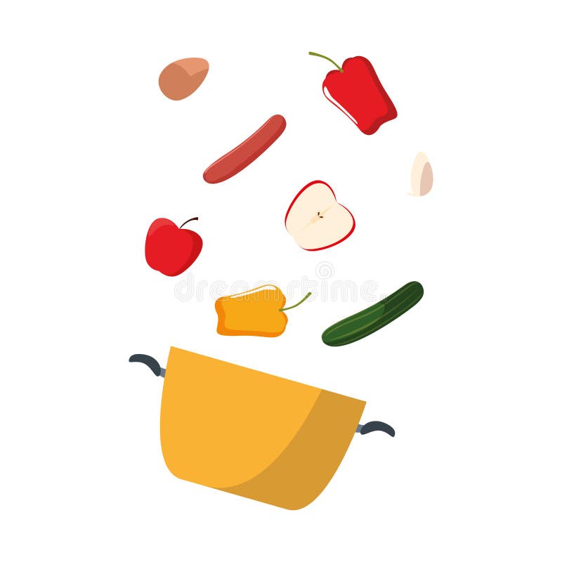 Falling Apple Cucumber Pepper Egg on Pot Cooking Stock Illustration ...