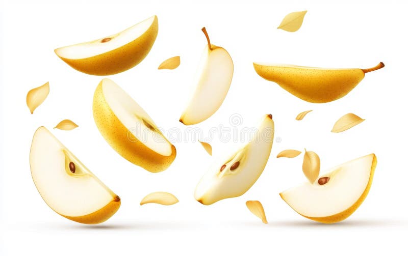 Falling Apple Slices on White Generative AI Stock Illustration ...