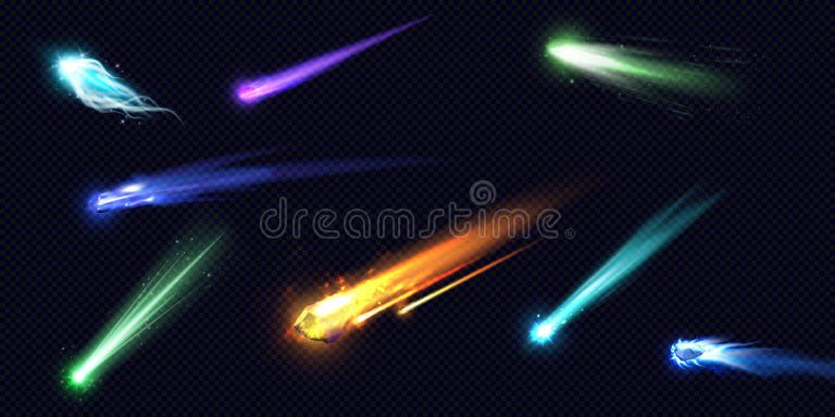 Falling Asteroid Comet Different Colors with Fire Trail, High Speed ...