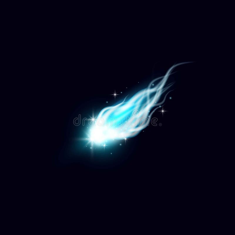 Falling Asteroid or Comet with Fire Tail and Sparkles, Realistic Vector ...