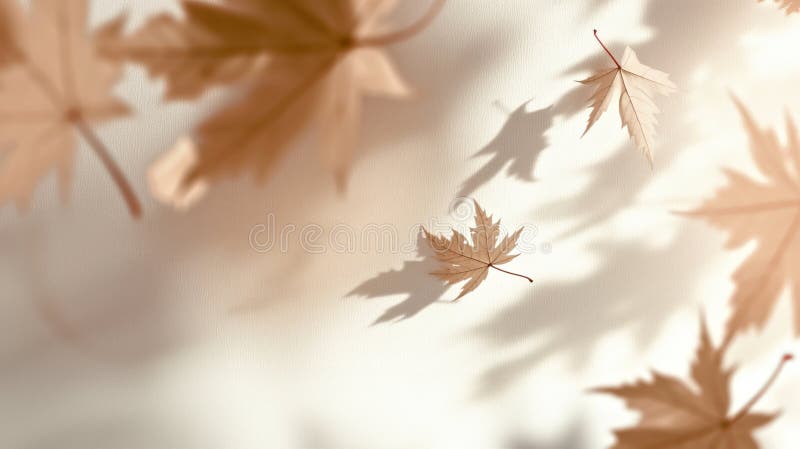 Falling Autumn Leaves on Soft White Background with Gentle Shadows ...