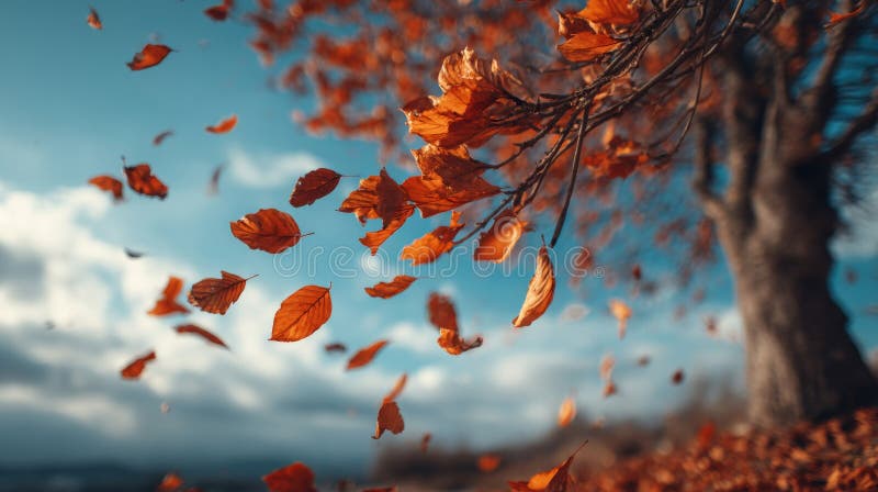 Falling Autumn Leaves on a Windy Day Stock Image - Image of rustic ...