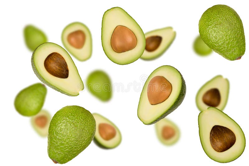 Falling Avocado Isolated on a White Background with Clipping Path As ...