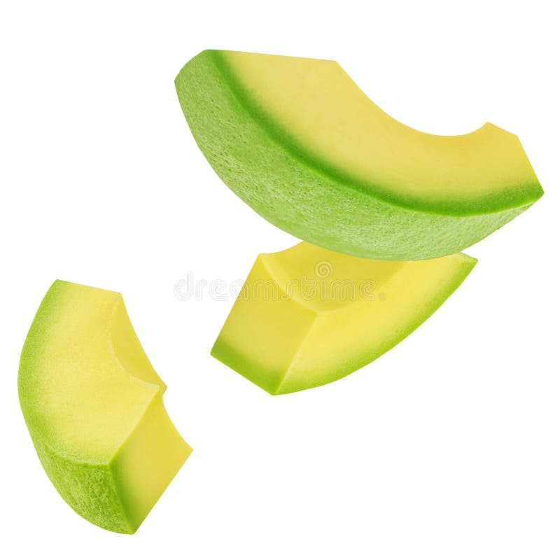 Falling Avocado Pieces Isolated on White. Flying Avocado Fruit Slices ...