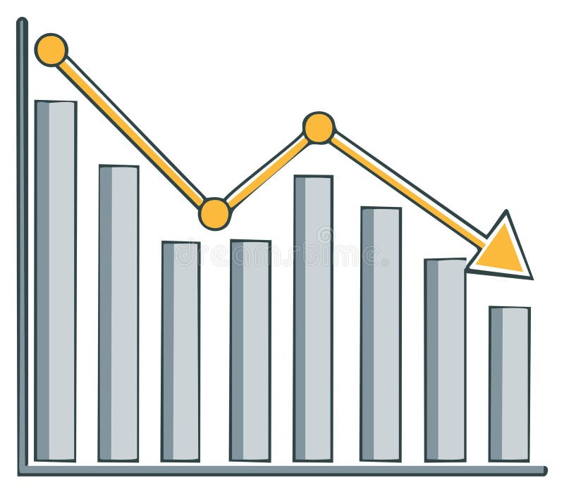 Falling Bar Chart with a Downward Trending Line and Arrow Indicating Decrease Stock Vector ...