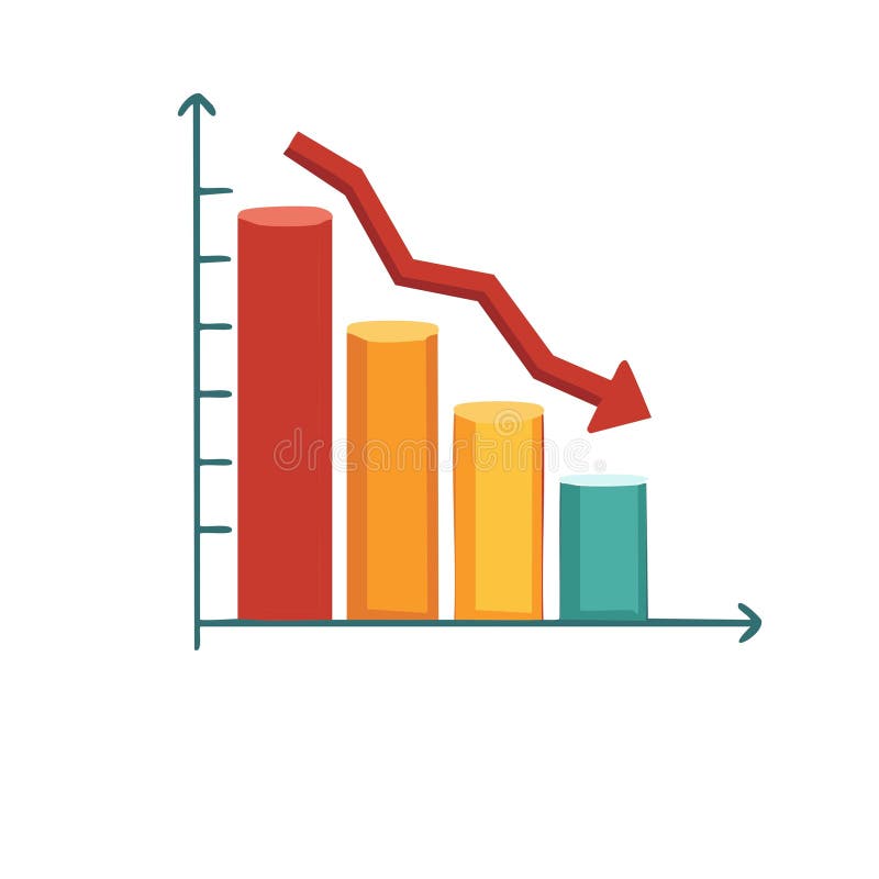 Falling Bar Graph with a Red Arrow Indicating Decline and a Rising Scale Stock Illustration ...