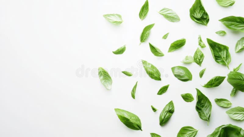 Falling Basil Leaves on White Background, a Fresh Herb Image Stock ...