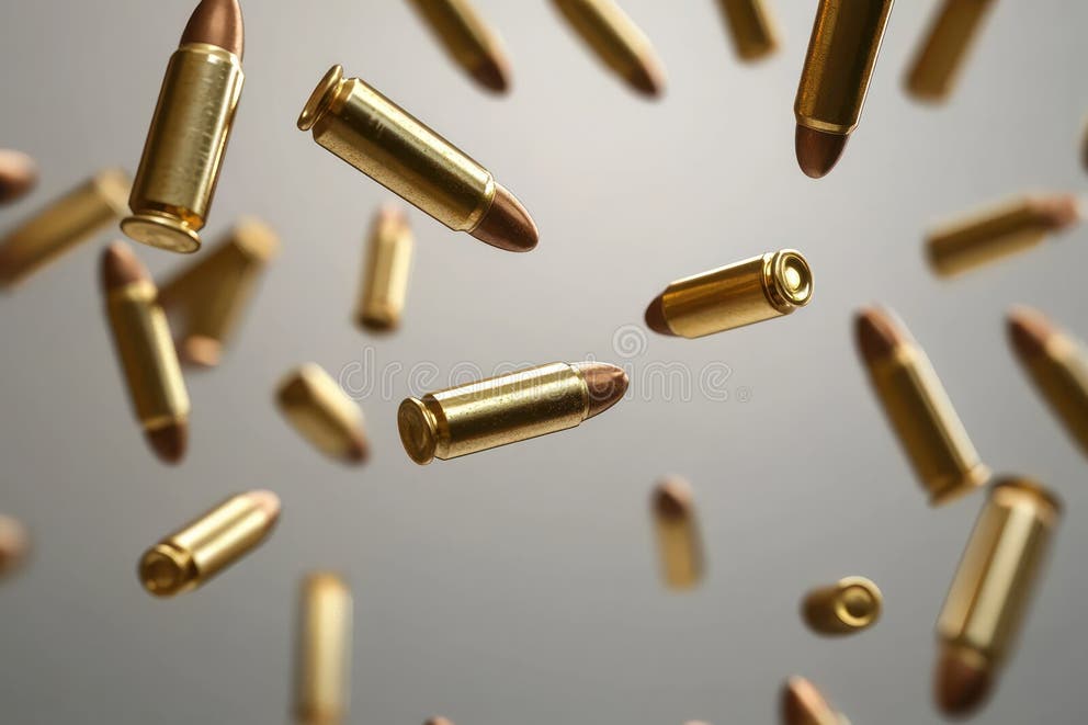 Falling Bullets Border Over White Background with Light Stock Image ...
