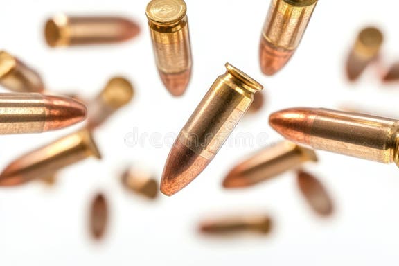 Falling Bullets Border Over White Background with Light Stock Photo ...