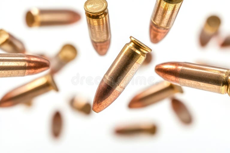 Falling Bullets Border Over White Background with Light Stock Photo ...