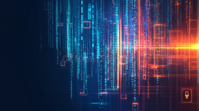 Falling Binary Code And Alarm Icons Symbolize A Data Breach In Progress From A Computer System
