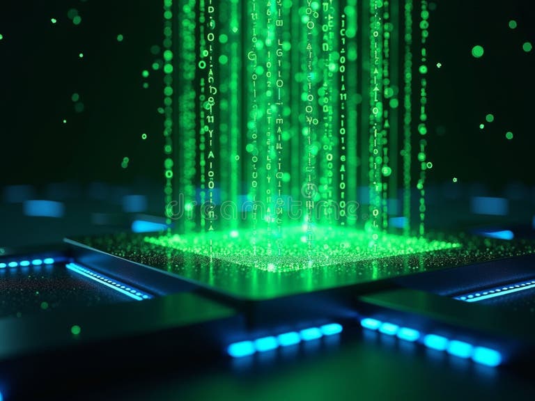 Falling Binary Code Matrix Style On Black Background For Cyber Interface Design Stock