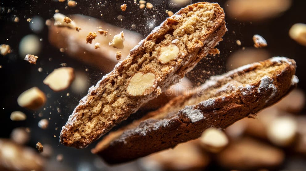 Falling Biscotti with Almonds, Dark Background Stock Illustration ...