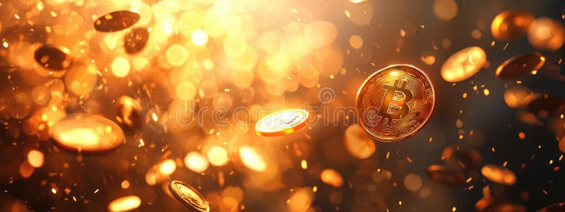 Falling Bitcoin Coins. Selective Focus Stock Image - Image of future ...