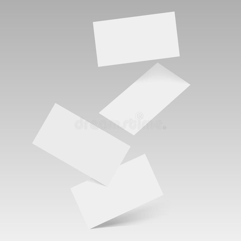 Falling Blank White Business Cards on Blue and Red Background. Stock ...