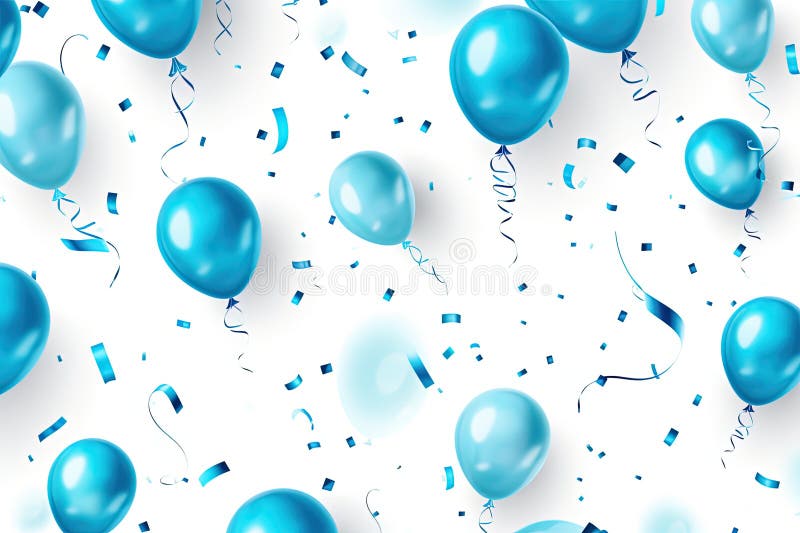 Falling Blue Confetti and Streamers Seamless Pattern on White ...