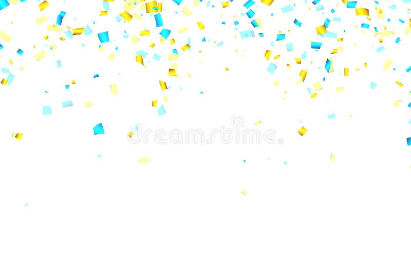Falling Blue and Yellow Cut Out Ribbon Confetti Background with Space ...