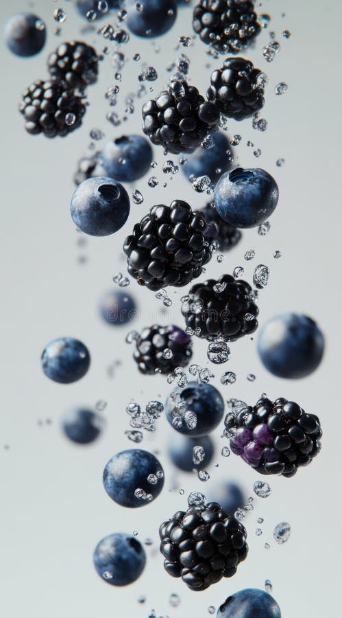 Falling Blueberries and Blackberries in Water Stock Illustration ...