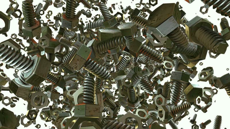 Falling Bolts and Nuts on White Stock Video - Video of geometry ...