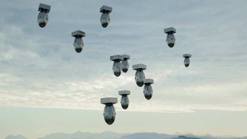 Falling Bombs Against the Dark Sky. Atom Bomb Stock Illustration ...