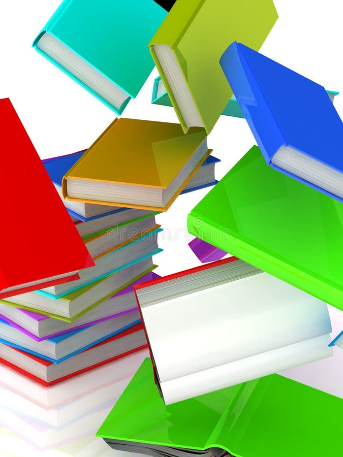 Pile Of Books With Falling Letters Stock Illustration - Illustration of ...