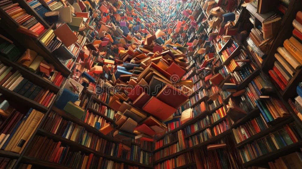 Falling Books in a Library: an Overhead View Stock Illustration ...
